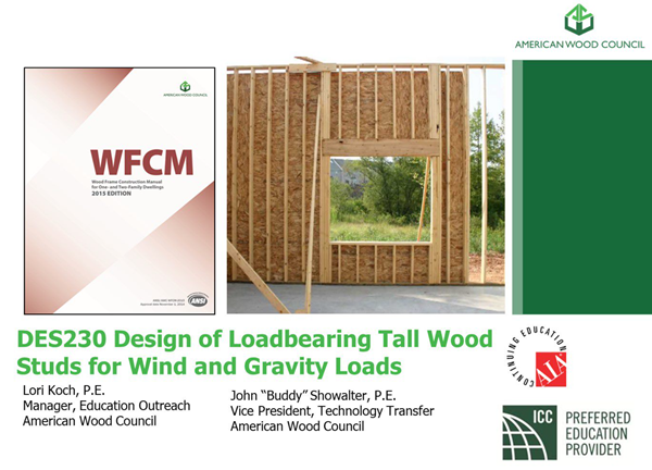 Design of Loadbearing Tall Wood Studs for Wind and Gravity Loads - DES230